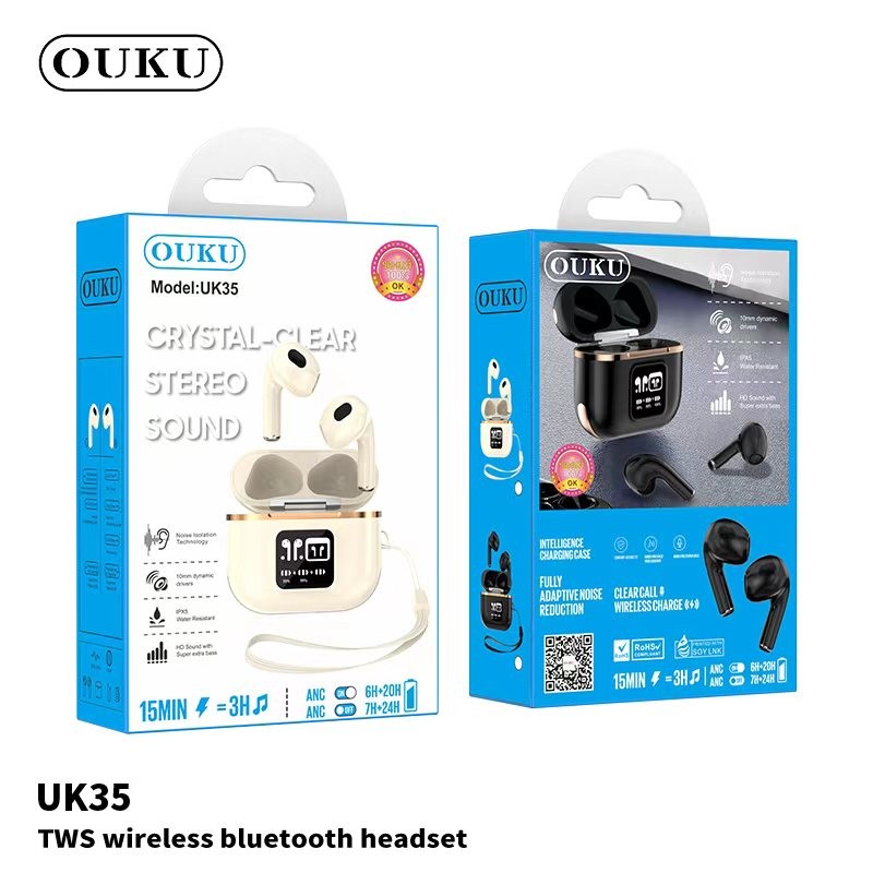 แท้100% ส่งไว รับประกัน1ปี หูฟัง OUKU UK35 หูฟังบลูทูธไร้สาย TWS แบตอึด ...