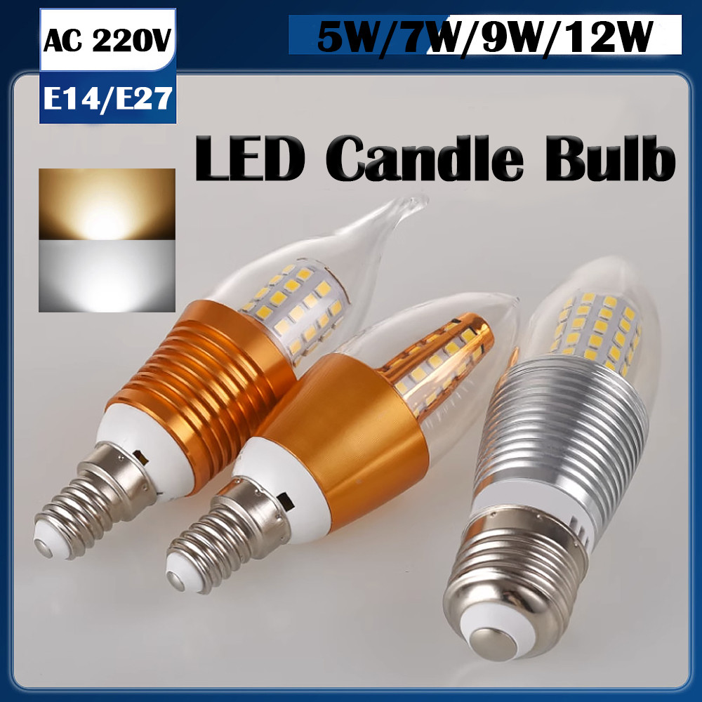 E14 LED ข้าวโพดหลอดไฟ 5W 7W 9W 12W 220V E27 ฐาน Candelabra หลอดไฟ 360 องศาลําแสง LED เทียนหลอดไฟ ...