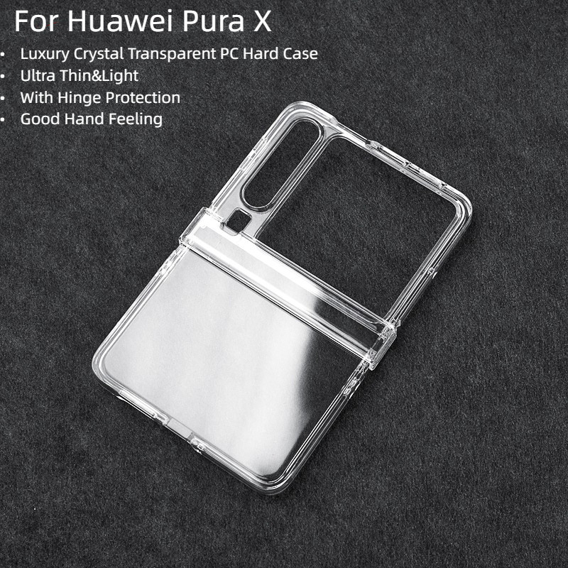 สําหรับ Huawei Pura X PuraX กรณีคริสตัลโปร่งใสบานพับป้องกัน PC Hard Flip ฝาครอบโทรศัพท์ปลอก ...