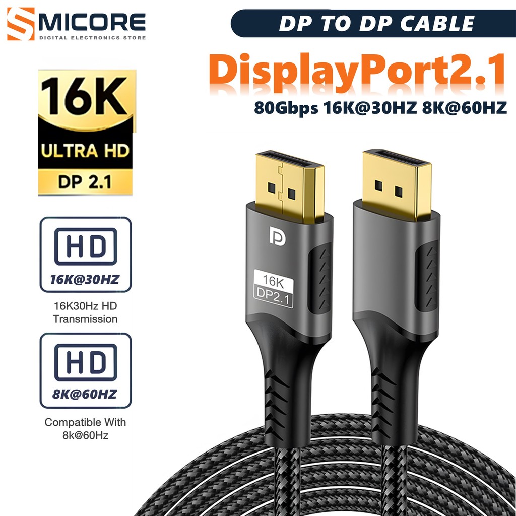 16K DP 2.1 DisplayPort Cable Video 80gbps DP to DP Cable 16K @ 30Hz 8K ...