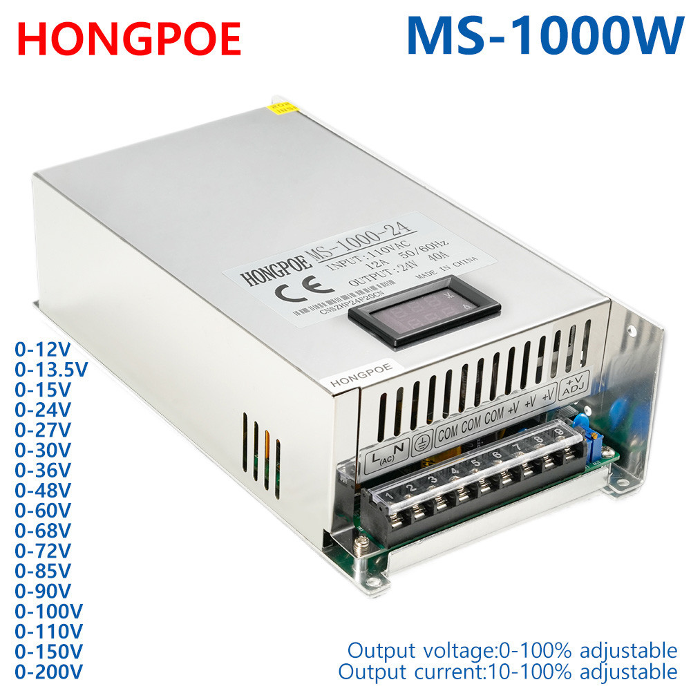 ปรับ 1000W Power supplyDC 0-12V 15V 24V 30V 36V 48V 60V 72V 85V 90V 110V 150V 200V Ac To Dc Smps ...