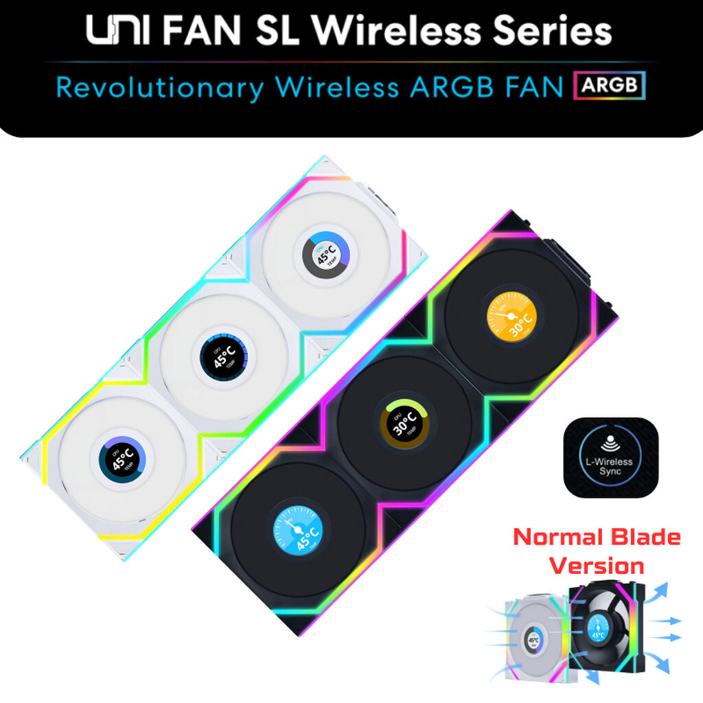 Lian Li SL Wireless LCD 120 RGB 3x120mm Normal Blade Triple Pack Fan ...