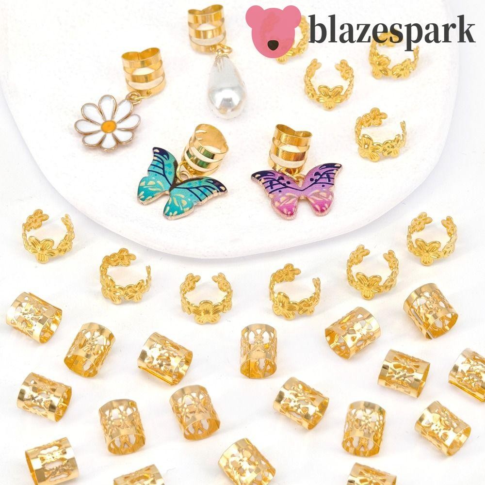 Blazespark 34 ชิ้น Dreadlocks ลูกปัด, Dread ล็อคโลหะคลิป Hollow Out แหวนผม,ทอง Headwear Multi ...