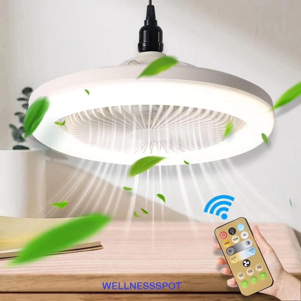 WELLNESSSPOT E27 พัดลม, ไฟพัดลม E27 สีขาวสามโหมดความเร็ว, พลังงานที่มีประสิทธิภาพเงียบปรับหรี่ ...