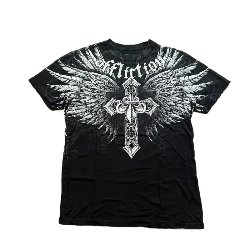 Affliction แขนสั้น Y2K Vintage เสื้อผ้า Punk Hip Hop พิมพ์กราฟิกขนาด ...