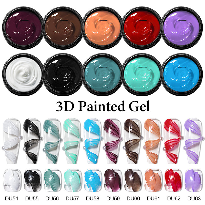 MTSSII 3D ภาพวาดเจล Soak Off UV Nail Art Design สีดําสีขาวดอกไม้วาดเล็บเจลเคลือบเงาเล็บ 8ml ...