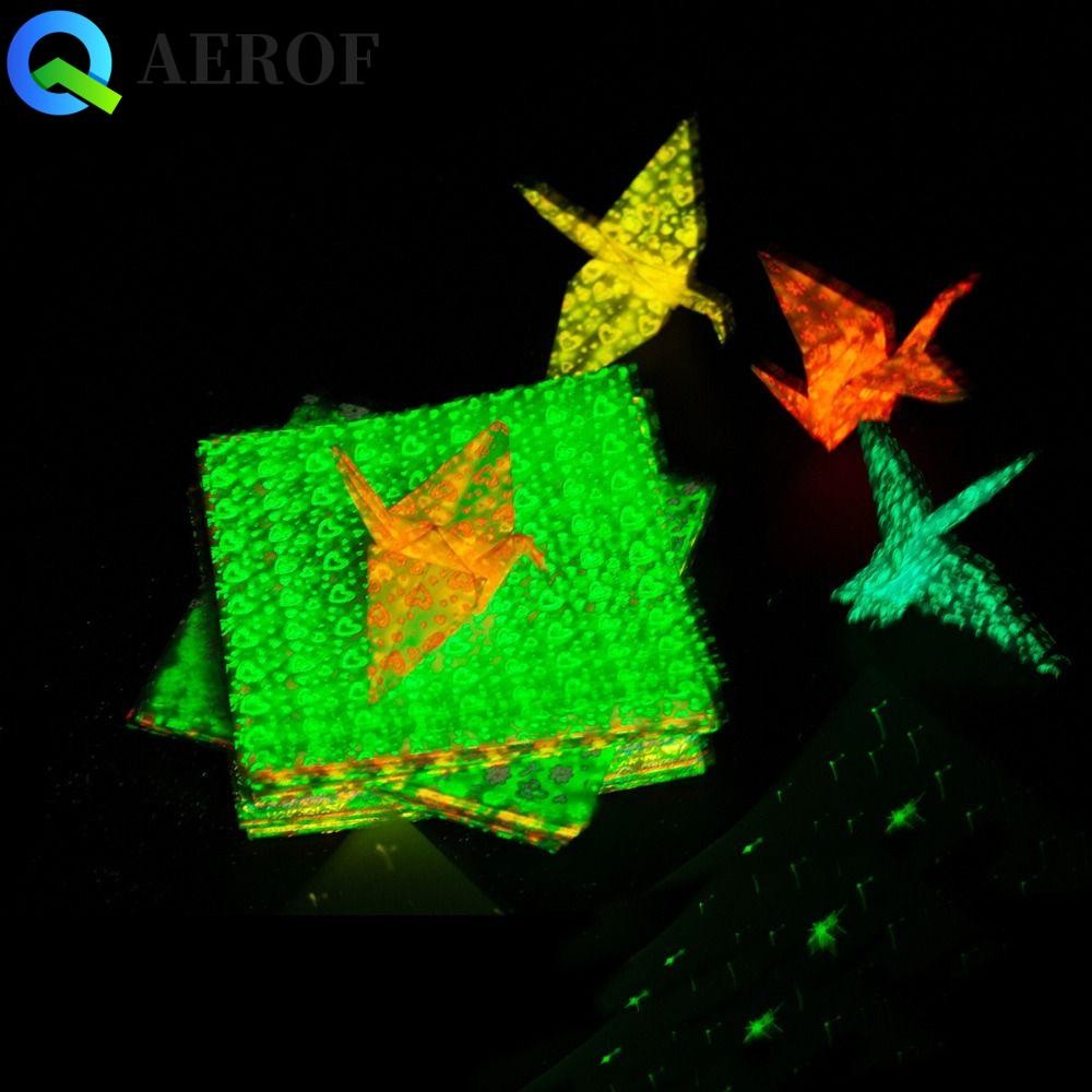 AEROF 70/24pcs Luminous Origami กระดาษ, Luminous Square พับกระดาษ,กระดาษ Cranes Art วัสดุ ...