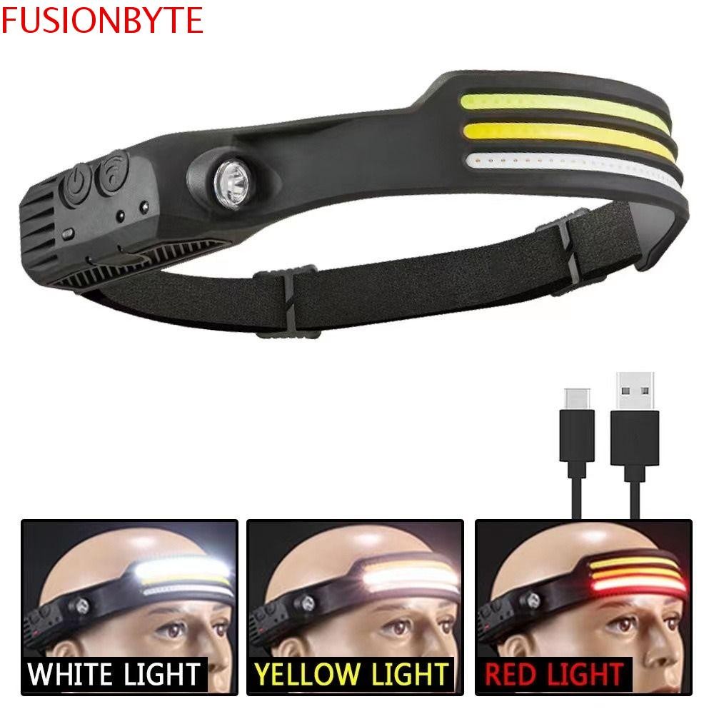 FUSIONBYTE COB Sensor ไฟหน้า, ไฟหน้าแบบเหนี่ยวนํากันน้ํา, ไฟฉาย LED ทนทาน USB โคมไฟตกปลาแบบชาร์จ ...