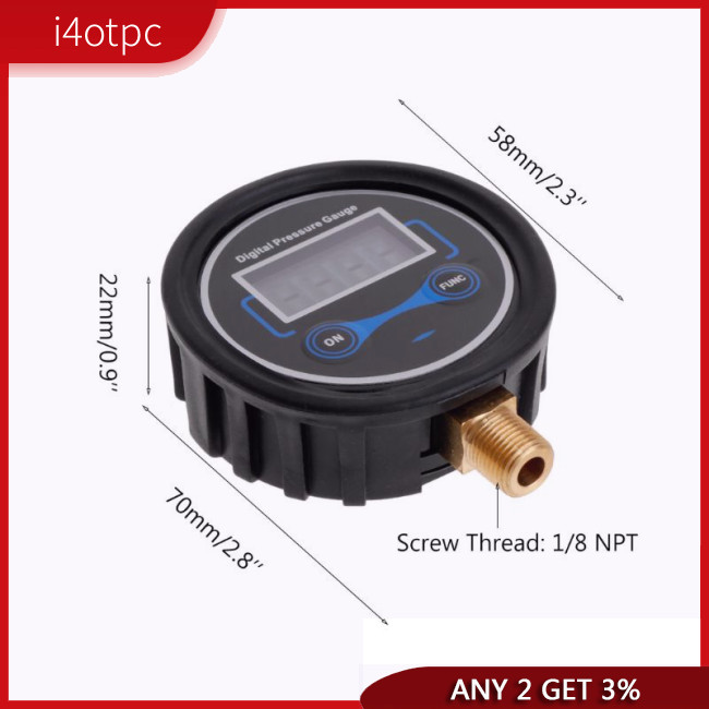 I4otpc 0-200PSI LCD เครื่องวัดความดันลมยางดิจิตอลรถยนต์รถจักรยานยนต์ Tyre Air PSI เมตร 1/8in NPT ...