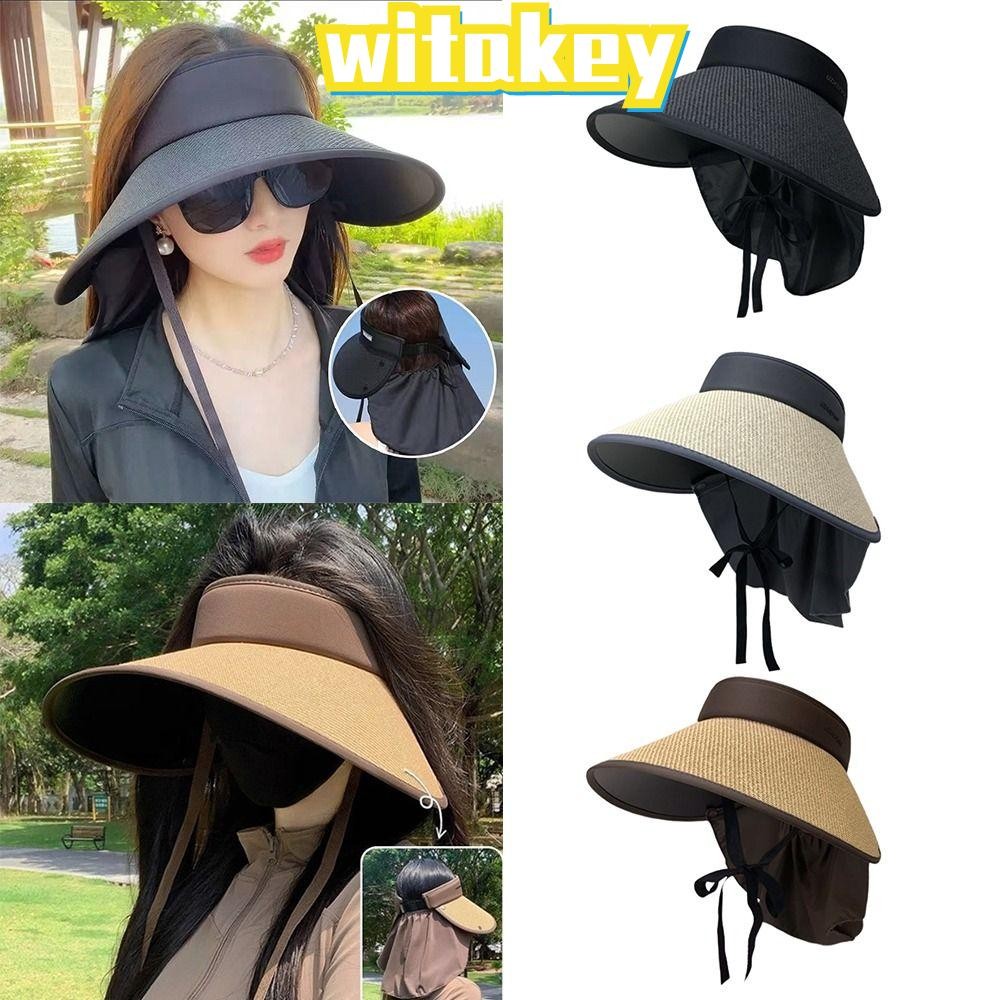 Witakey หมวกบังแดดปีกขนาดใหญ่ UPF 50+ หมวกชายหาด, หมวกกันแดด UV ป้องกันคอแบบพับได้แบบถอดได้ ...