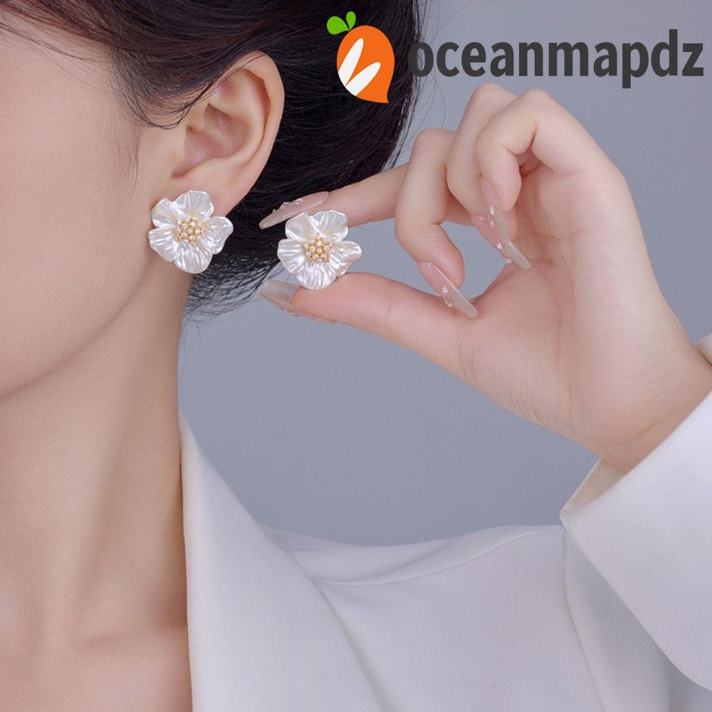 Oceanmapdz Camellia Studs ต่างหู, หรูหราสร้างสรรค์ต่างหูดอกไม้, Minimalist ข้อความสัมผัส 3D ...