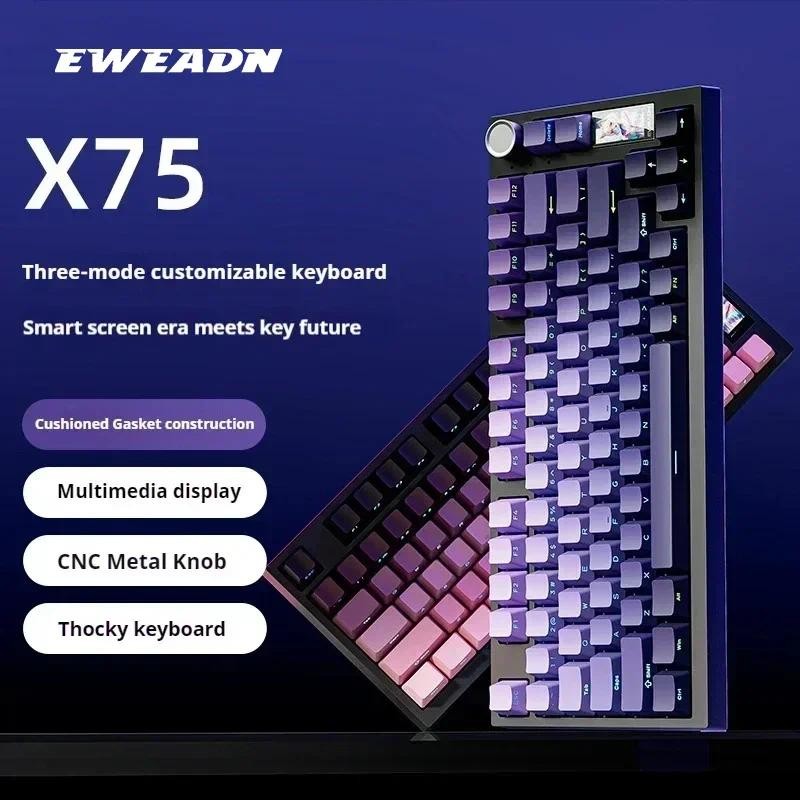 Eweadn X75 3 โหมดที่กําหนดเองคีย์บอร์ดจอแสดงผลปะเก็นด้านข้างพิมพ์ Keycap 8000mAh Hot Swappable ...