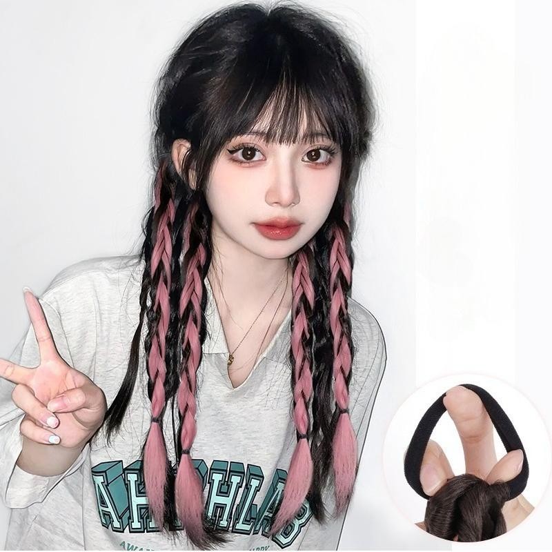 2 ชิ้น Hottie วิกผมหางม้าคู่ Braid สีสันถักเครื่องประดับผมสกปรก Coronet ...