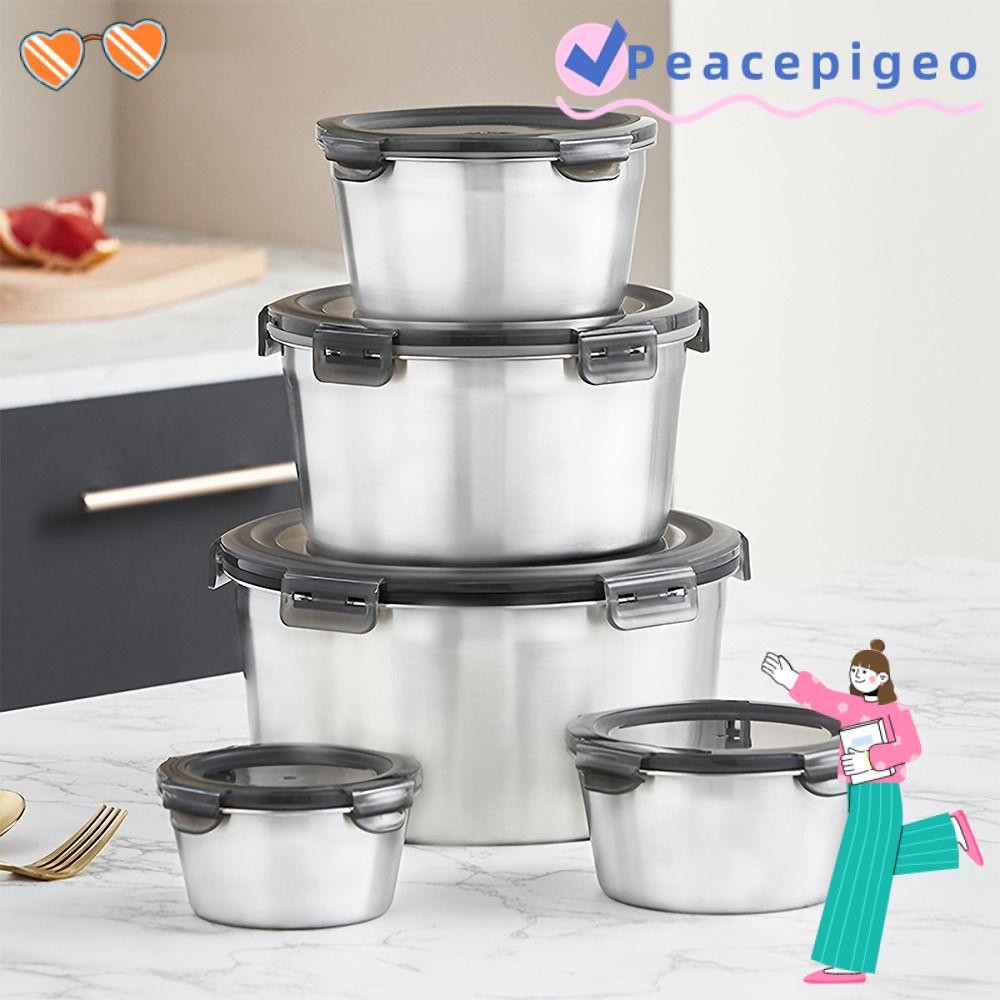 PEACEPIGEO 1 ชิ้นปิดผนึกกล่องสด, 304 สแตนเลสพร้อมฝาปิดกล่องเก็บอาหาร, 300/600/1100/2000/3500ml ...