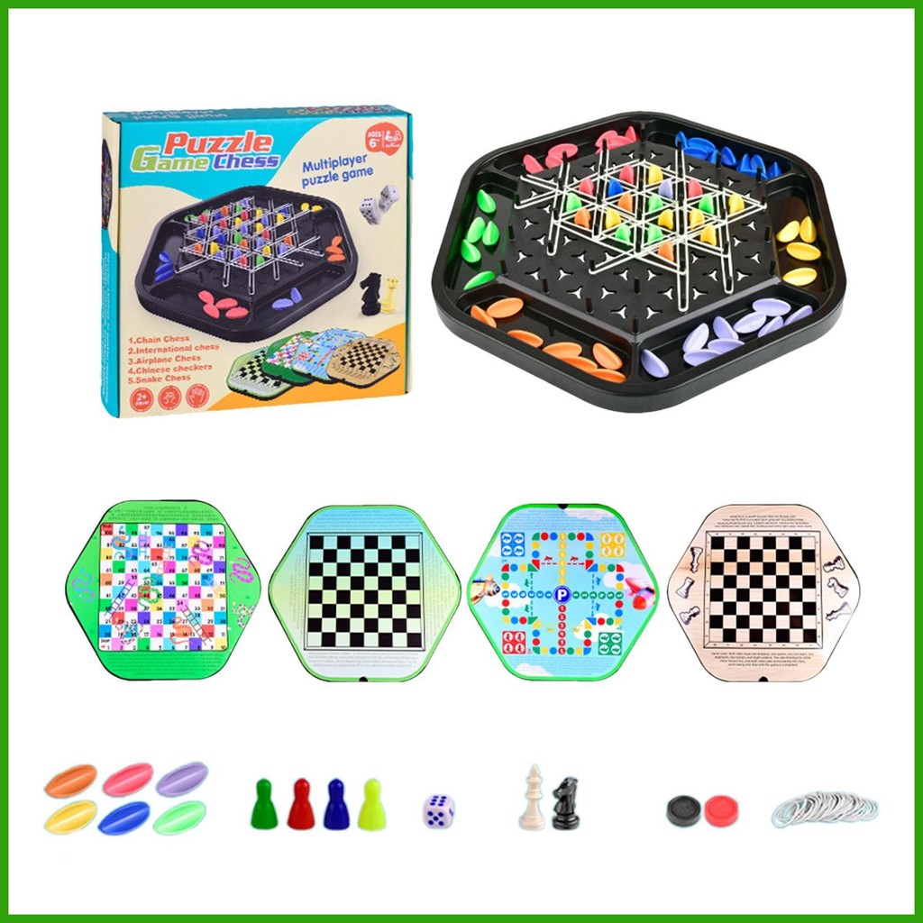 เกมหมากรุกบิน 4 In 1 Travel-Friendly Family Games Chain Snake Flying ...