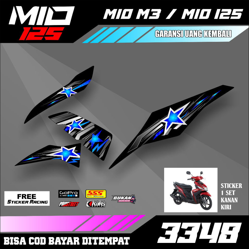 Mio M3 Mio Z 125 สติ๊กเกอร์รูปลอกกึ่งเต็มตัว Striping ด้วยโมติฟสตาร์ ...