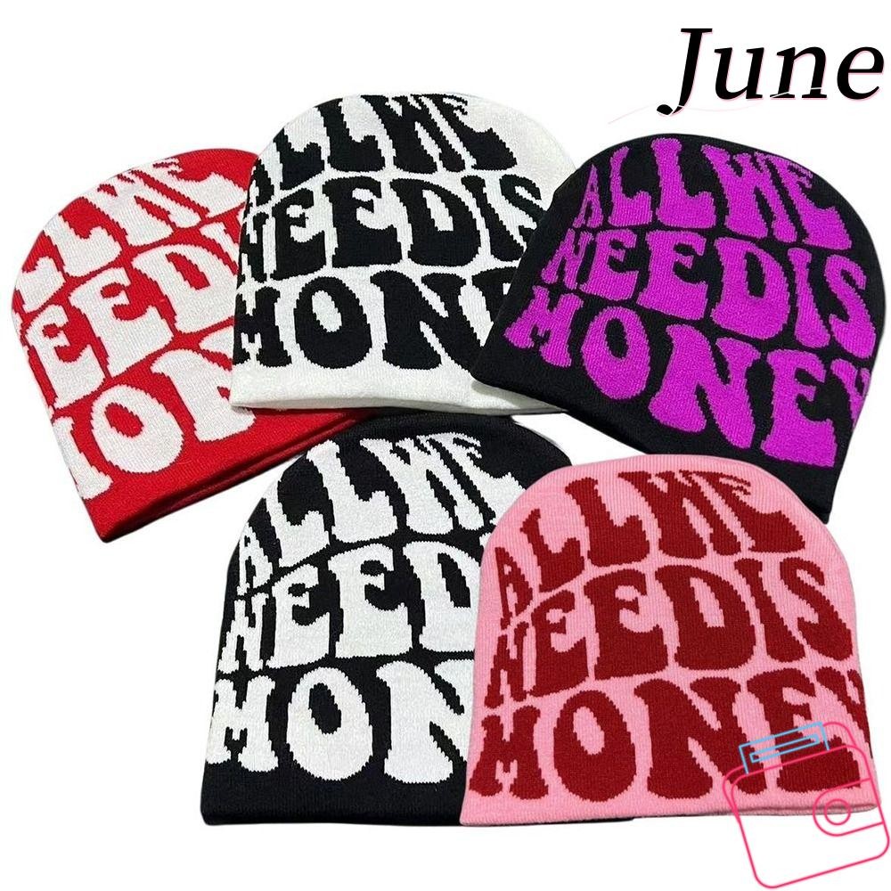 JUNE หมวกถักหมวก, ขนสัตว์อบอุ่นอะคริลิค Beanie Bonnet, ของขวัญ Y2k พิมพ์ตัวอักษร Ins หมวกเย็น ...
