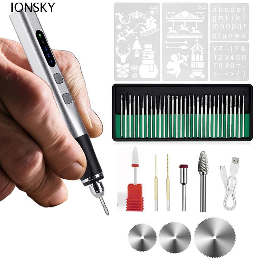 ช่างแกะสลักโรตารี IONSKY|ชุดปากกาแกะสลักไฟฟ้าแบบพกพาความเร็ว 3 ระดับใช้ ...