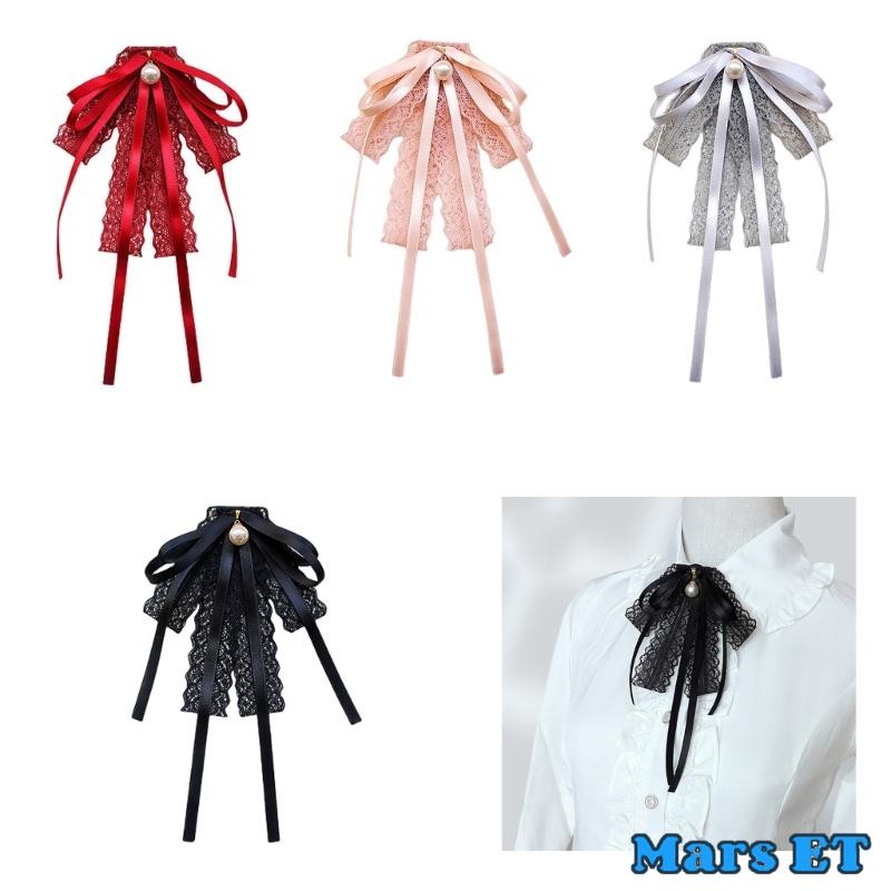Mars Preppy JK เครื่องแบบลูกไม้มุกริบบิ้น Bowtie เข็มกลัด Pre-Tied เนค ...