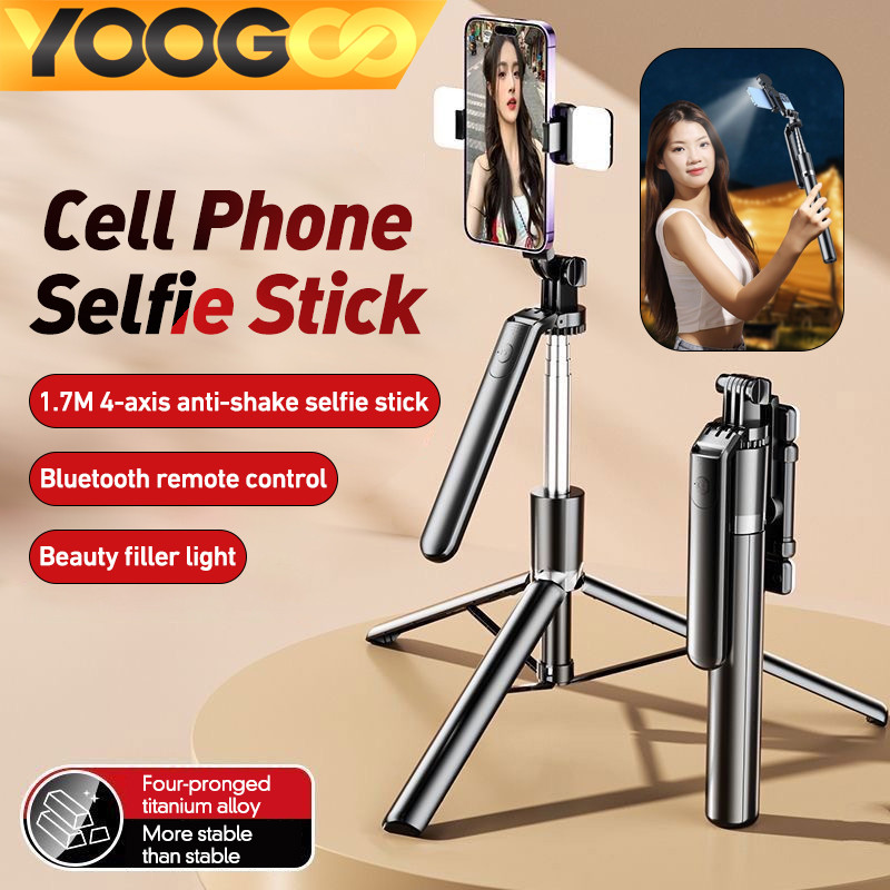 YOOGOO R18 ขาตั้งโทรศัพท์เซลฟี่ กันกระแทก 1.7ม ไม้เซลฟี่ไอโฟน มีไฟ หมุน ...