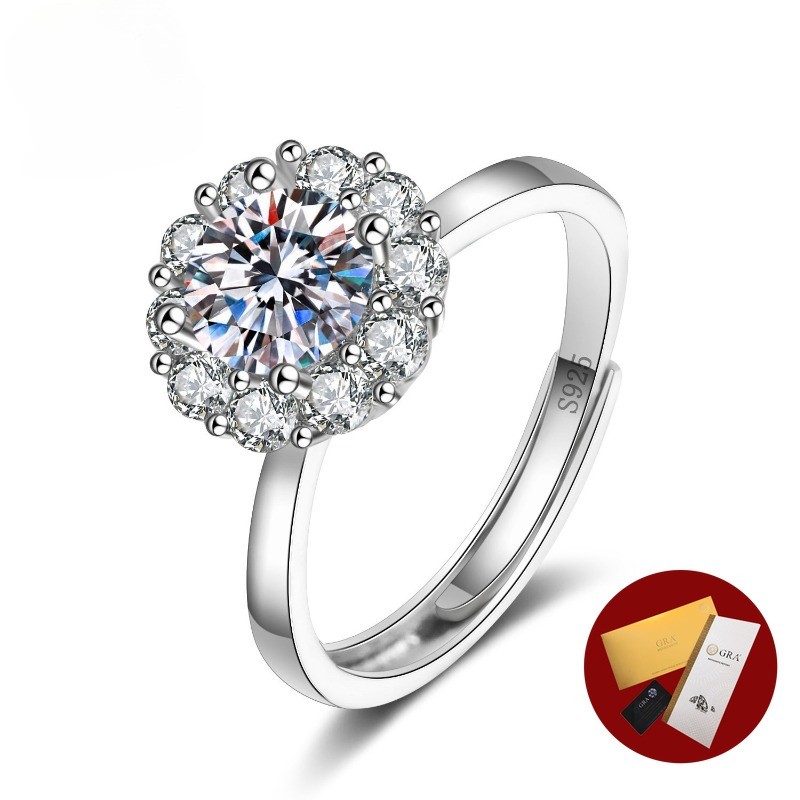 (พร้อมใบรับรอง Gra) S925 แหวนเงิน Moissanite ดอกไม้หรูหราแหวนเพชรสีขาว Noble และ Elegant ...