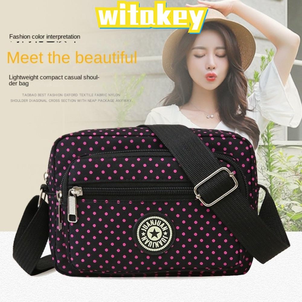 กระเป๋า WITAKEY,ผ้าใบไนลอนโบฮีเมียนกระเป๋าสะพายข้าง,แฟชั่นลายจุดหลากสีพิมพ์สไตล์ชาติพันธุ์ ...