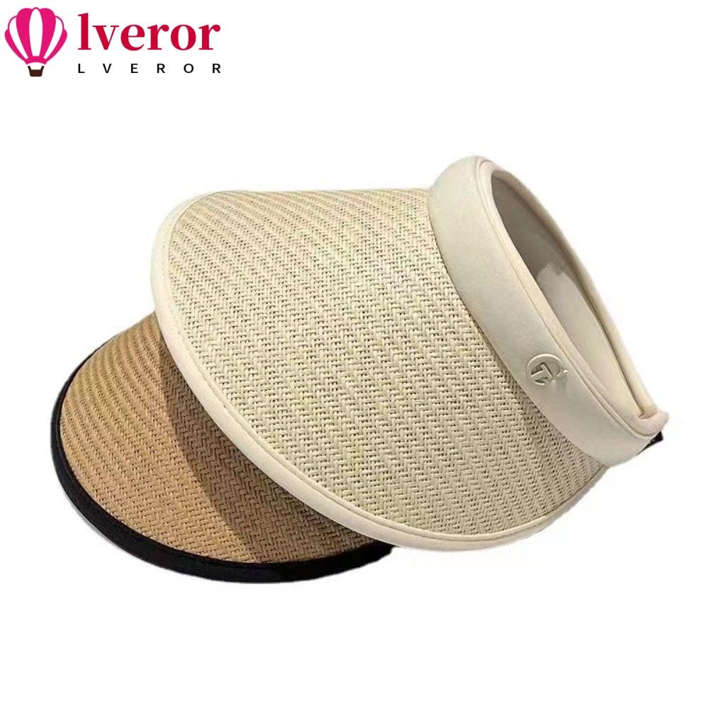 หมวกฟาง LVEROR หมวกชายหาดชายคาขนาดใหญ่ป้องกันแสงแดด กระบังหน้าป้องกันรังสียูวี หมวกหางม้า ...