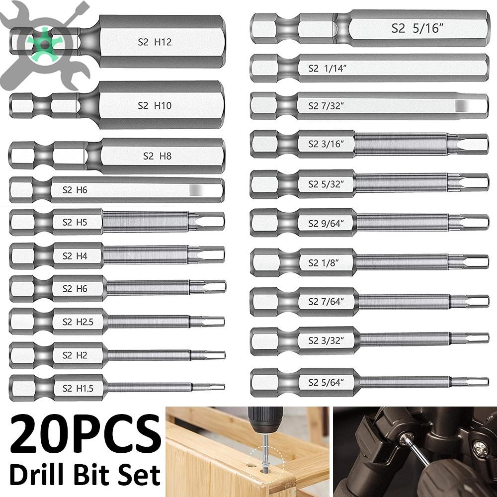 20 ชิ้น Hex หัว Allen ประแจเจาะชุด Bit เหล็ก Quick Release Shank ไขควง ...