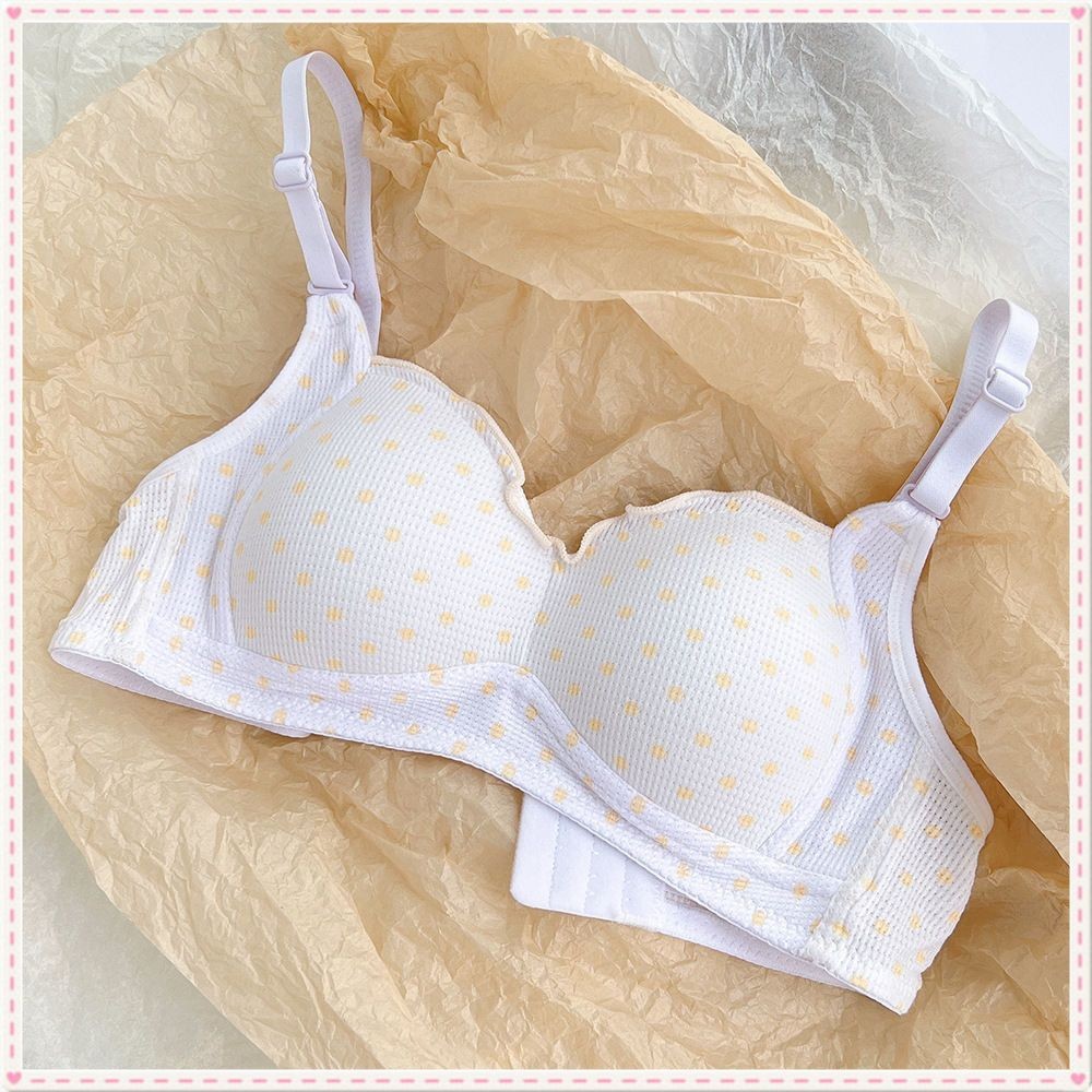 Fenzixia Bra Fairy Sweet Polka Dot Girl Lace Style No Steel Ring Bra บราลูกไม้รัดรูป ป้องกันการ ...