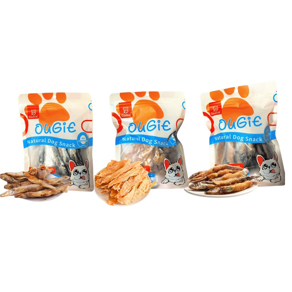 OuGie Snack ขนมสำหรับสุนัขและแมว 3รสชาติ อกไก่อบแห้ง ปลาอบแก้ง ปลาพัน ...