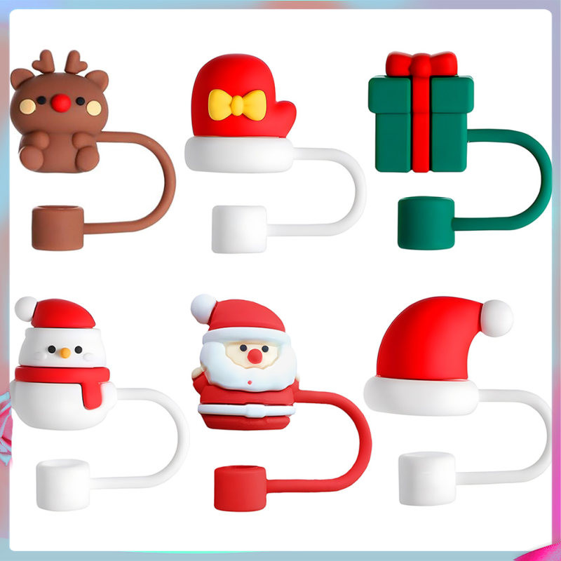 คลังสินค้าพร้อม Christmas Straw Caps Covers For Tumblers Rubber Tips ...