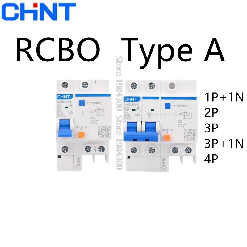 Chint NXBLE Type A RCBO 30mA 2P 4P 3P+1N 1P+N 20A 25A 32A 40A 63A พร้อมการป้องกันการรั่วไหลกระแส ...