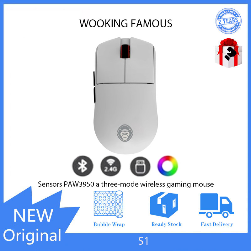 Wooking FAMOUS Sensors PAW3950 เมาส์สําหรับเล่นเกมไร้สายสามโหมด ...