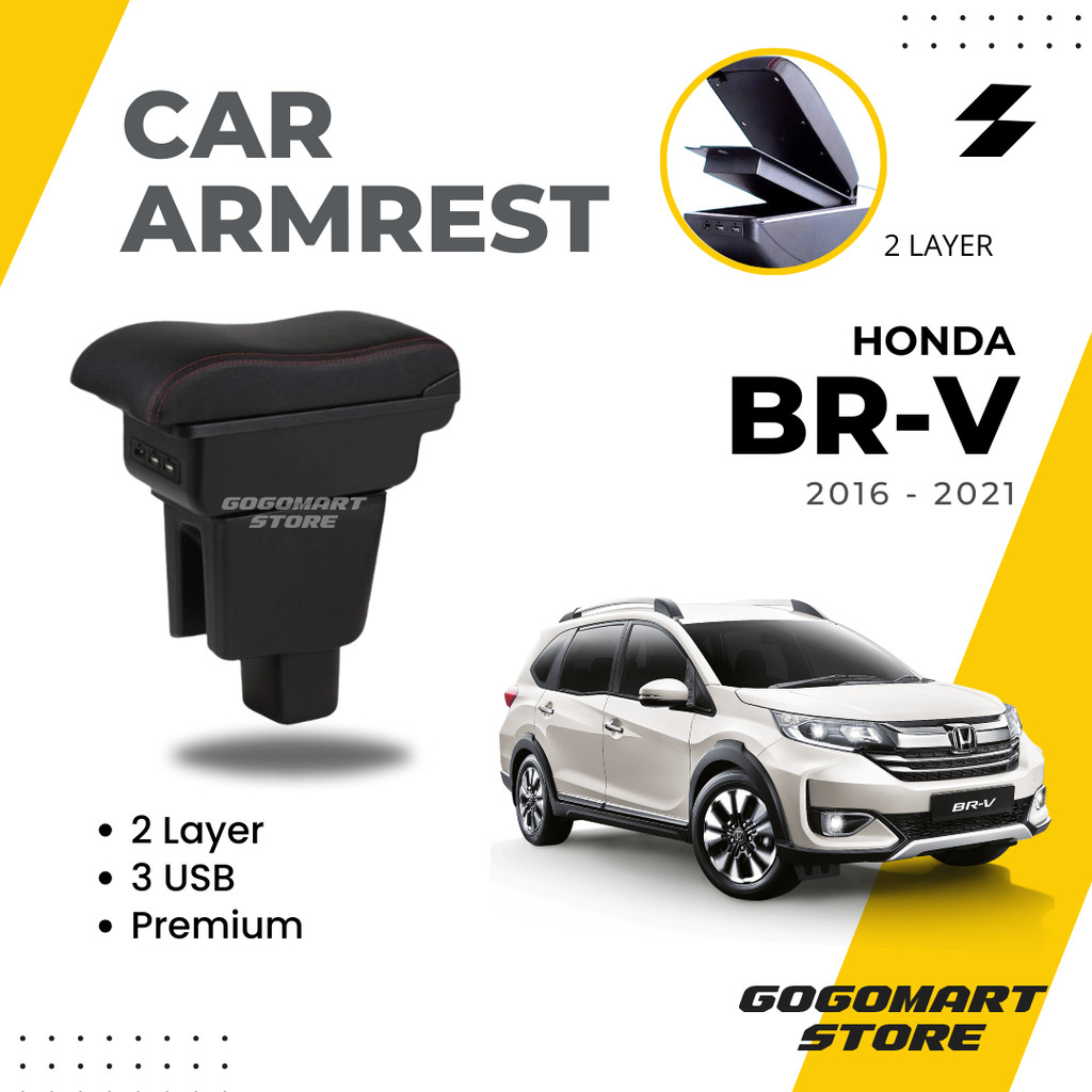 HONDA BRV 2016-2021 รถ ARMREST 2 LAYER USB Arm Rest คอนโซล Organizer ...