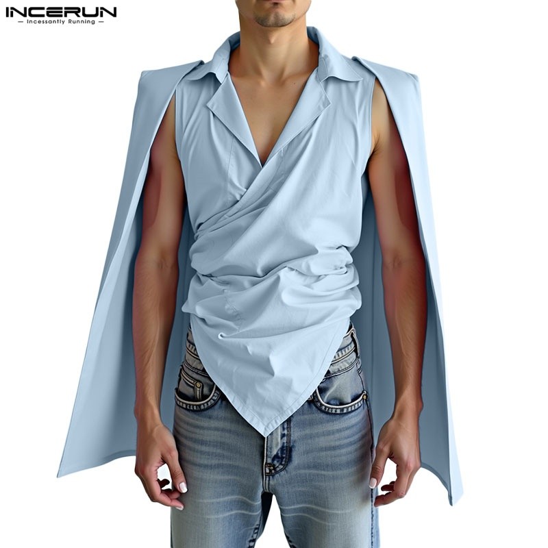 INCERUN Mens Deconstructed Cloak Shoulder Cushion Shirt | Shopee Thailand