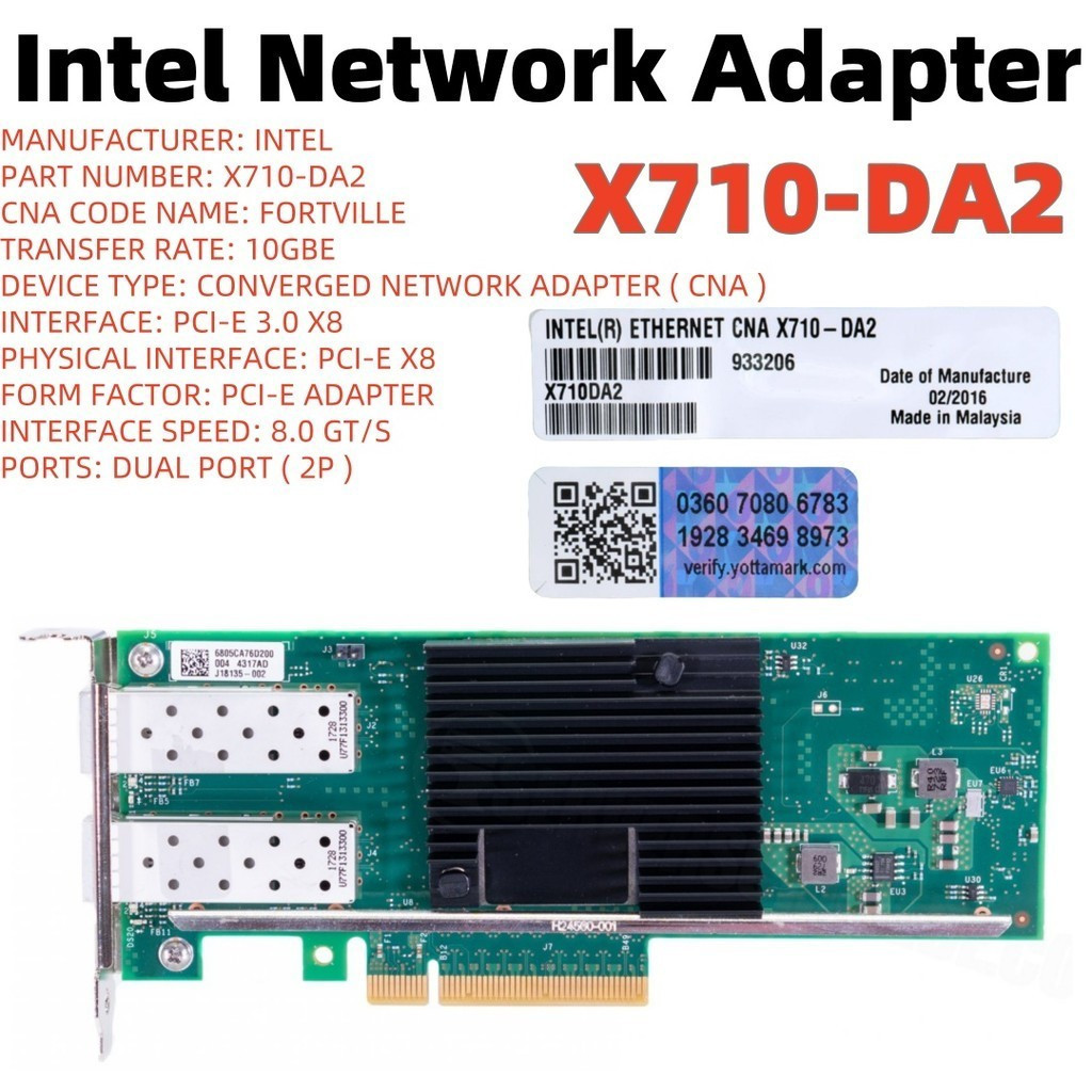 ของแท้ INTEL X710-DA2 Ethernet 10G อะแดปเตอร์เครือข่าย Converged ...