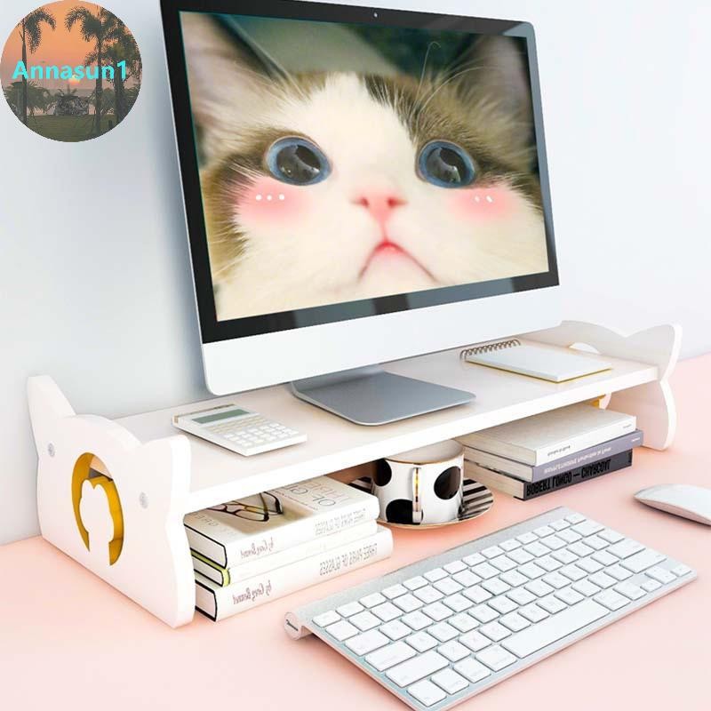 Annasun Double-Deck แมวน่ารักปาล์ม Kitty หัวคอมพิวเตอร์ Monitor Riser ...