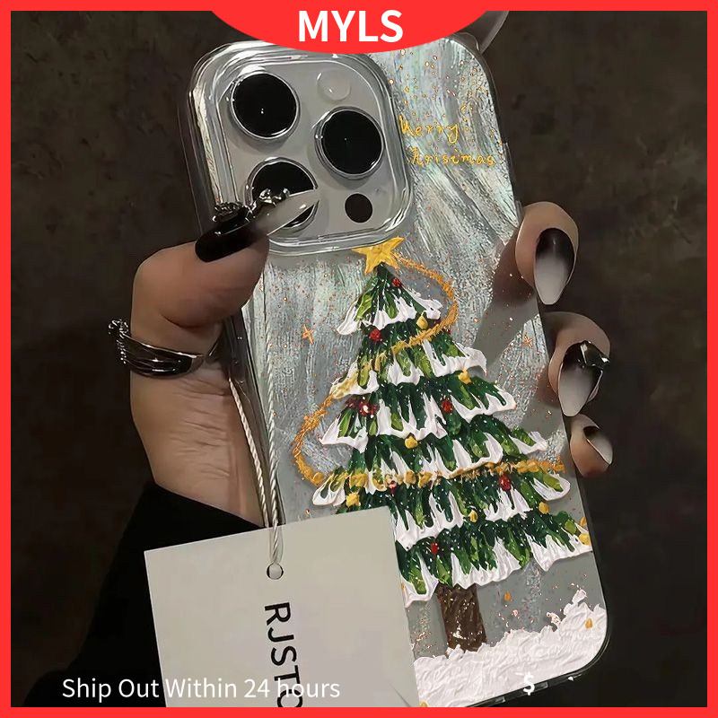 ต้นคริสต์มาส Golden dot เหมาะสำหรับ Apple 16 promax/ 14เคสโทรศัพท์13/14 ...
