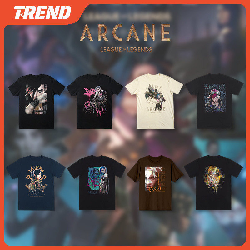 League OF LEGENDS ARCANE Merch ผ้าฝ้ายเสื้อยืด Plus ขนาด JIDX EKKO VI ...