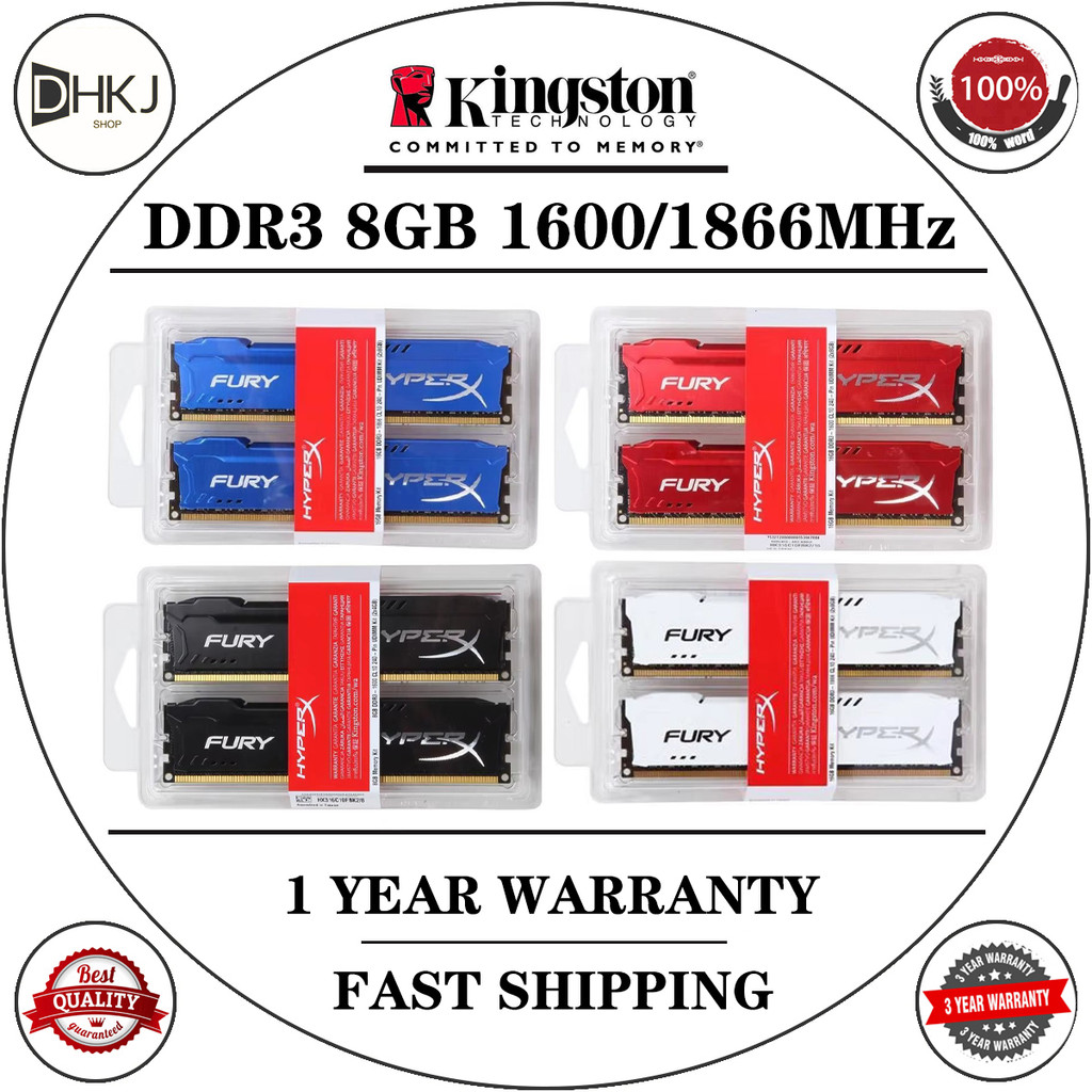 ใหม่ Kingston HyperX FURY DDR3 8GB RAM 1600MHz 1866MHz เดสก์ท็อป RAM 1.5V DIMM PC3-12800 PC3 ...