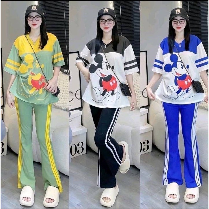 ชุดเซ็ท 2 ชิ้น S264 เสื้อแขนสั้น + กางเกงขายาว ลายหนูน้อย ดีไซน์สวยงาม ...