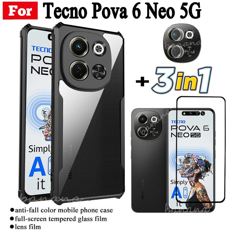 3 IN 1 Tecno Pova 6 Neo 5G Anti-fall โทรศัพท์มือถือสําหรับ Poco F6 F5 Pro X6 X5 Proฟิล์มกระจก ...