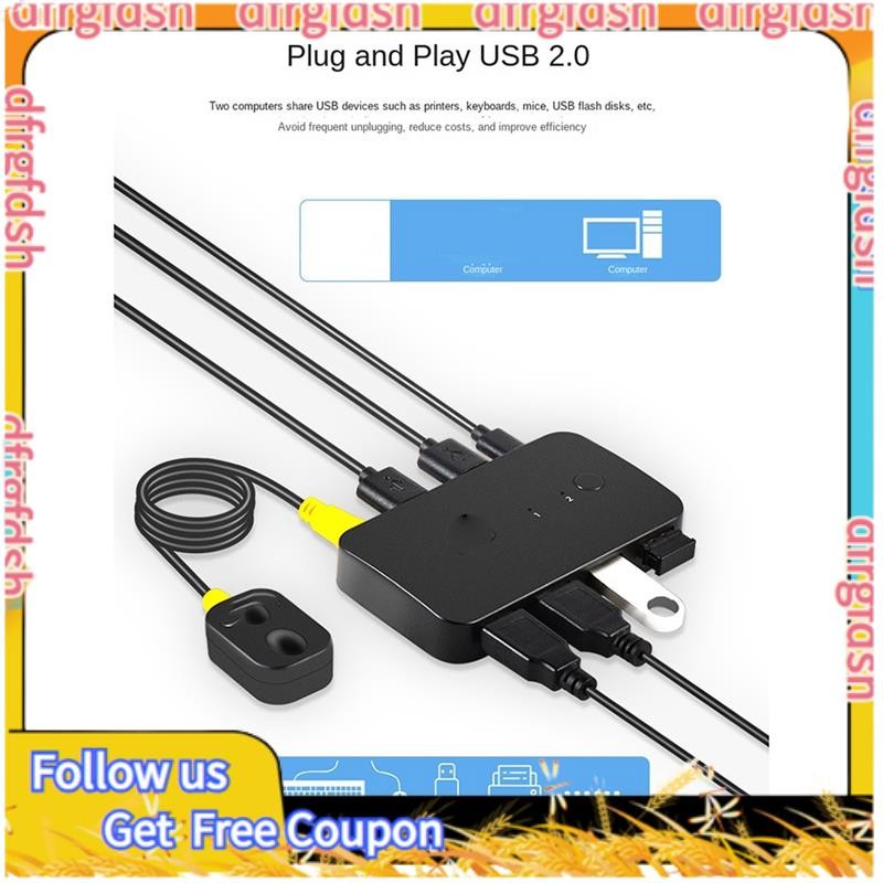 D&FKVM Switcher USB Switcher Hub Adapter USB 2 Input 4 Output for Laptop Printer Keyboard Mouse ...