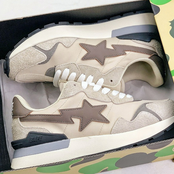 Bape ROAD STA EXPRESS เทรนด์แฟชั่นกีฬารองเท้าลําลองสุภาพสตรีสีเบจ ...
