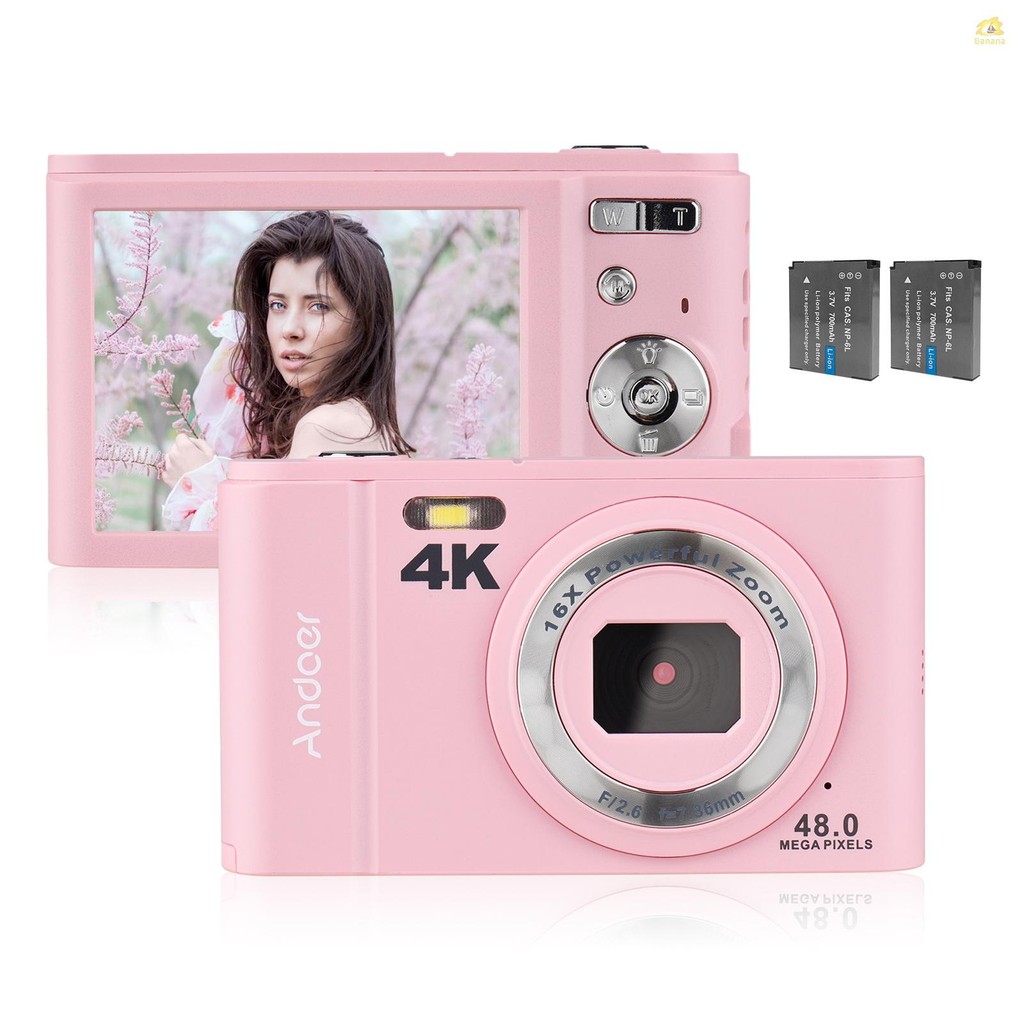 Andoer กล้องดิจิตอลแบบพกพา 48MP 4K 2.8 นิ้วหน้าจอ IPS 16X ซูม Self ...