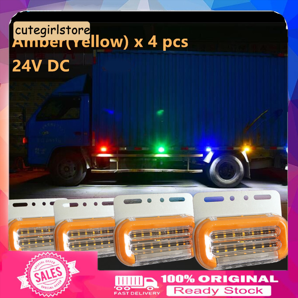 [CGS] 4 ชิ้น 24 โวลต์ 24 นํา IP67 กันน้ํา Strobe รถบรรทุกรถพ่วงคู่มือด้านข้างโคมไฟยาง | Shopee ...