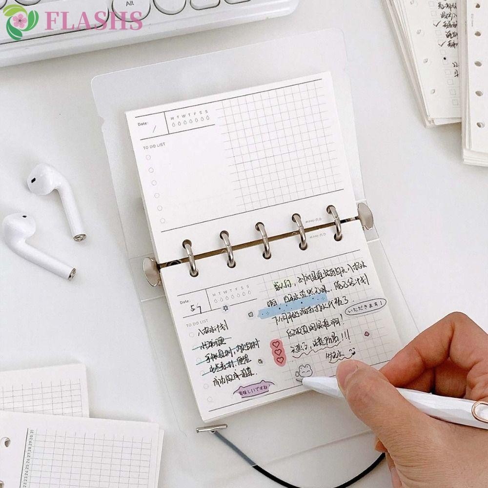 FLASHSYN M5 A8 กระดาษเติมโน้ตบุ๊คแบบหลวม, 50 แผ่นกระดาษแบบเติมด้านใน 5 รูหน้า, Line Grid เครื่อง ...