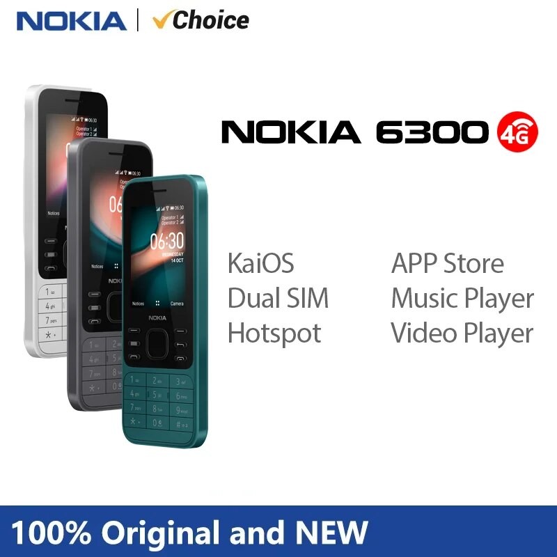 Nokia 6300 4G คุณสมบัติโทรศัพท์ Dual SIM kaios WIFI หลายภาษา2.4นิ้ววิทยุ FM บลูทูธโทรศัพท์มือถือ ...