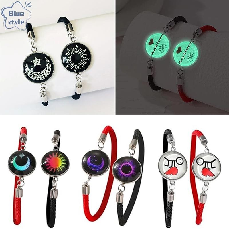 Bluestyle 2 ชิ้น/เซ็ตสแตนเลสคู่สร้อยข้อมือผู้หญิงคนรัก Luminous Sun Moon เชือก Charm มิตรภาพวัน ...