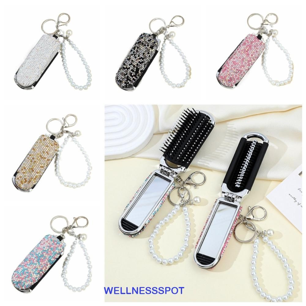 Wellnessspot เพชรหวีกระจกชุดพวงกุญแจ,Glitter Rhinestone 2 in 1 Airกระเป๋าหวีผมพวงกุญแจ,ทนทานจี้ ...